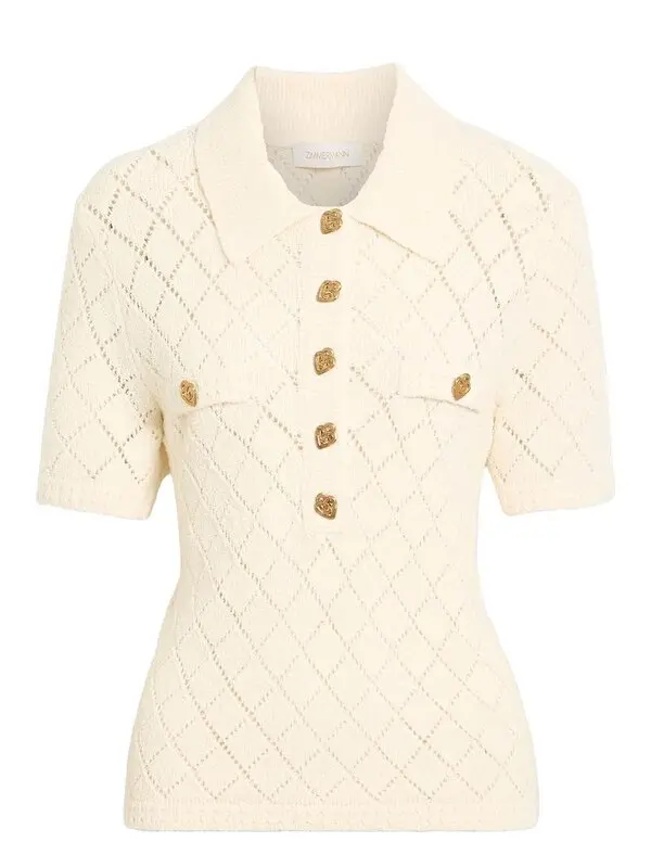 Zimmermann Pointelle-knit Polo Sweater - Cream