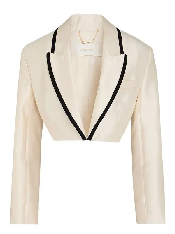 Zimmermann Cropped Wool And Silk-blend Gabardine Jacket - Cream