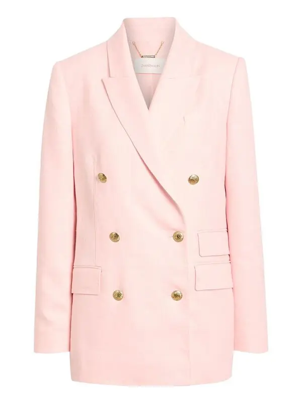 Zimmermann Double-breasted Linen Blazer - Pastel Pink