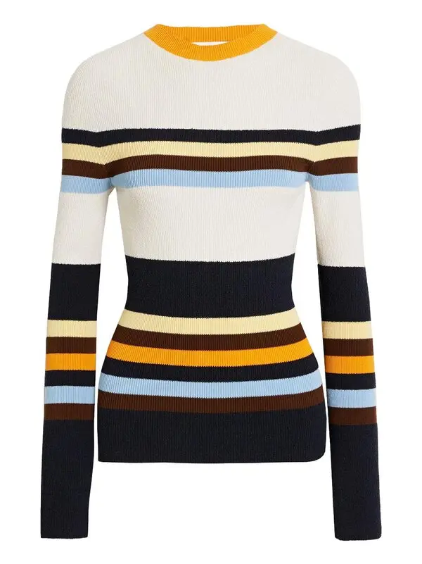 Victoria Beckham Striped Ribbed Cotton-blend Sweater - Ecru