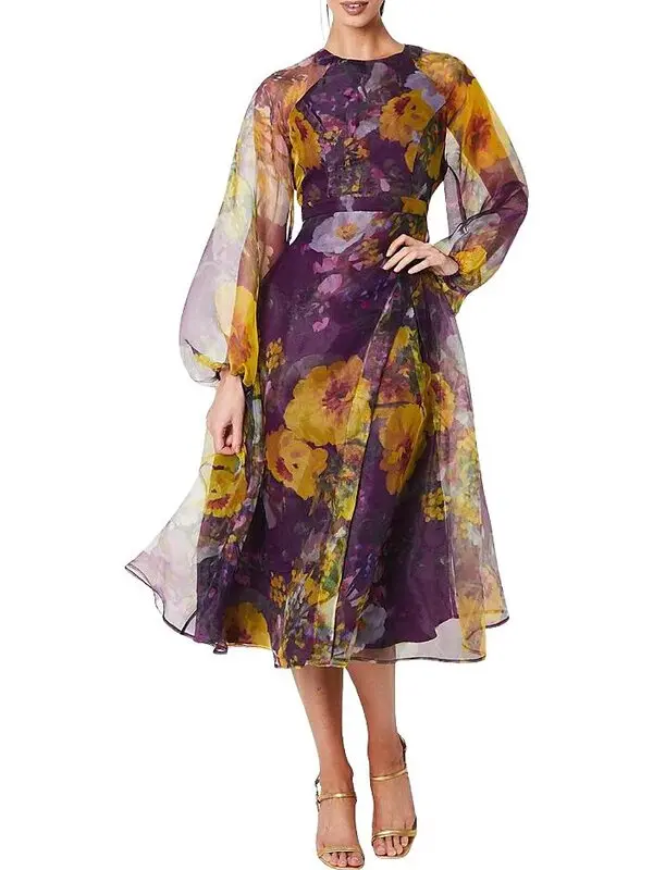 Coast Organza Puff Sleeve Midi Dress - Purple