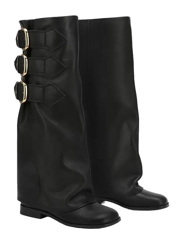NAKED WOLFE Anchor Buckled Leather Boots - Black