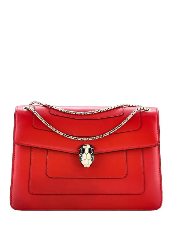 BVLGARI Medium Serpenti Forever Square Leather Shoulder Bag - Red