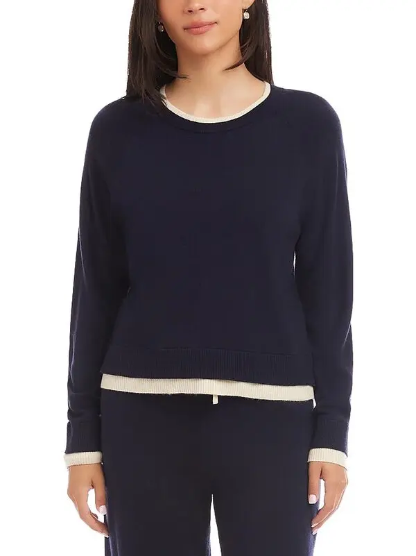 Karen Kane Contrast Crewneck Sweater - Navy/ Cream
