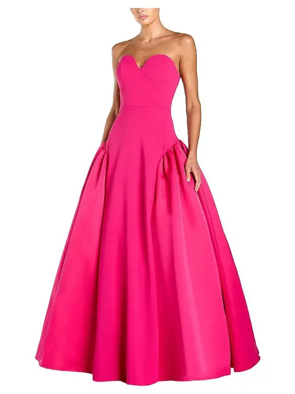 Mac Duggal Strapless Sweetheart Crepe Gown With Satin Skirt - Hot Pink