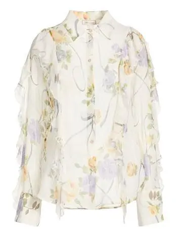 Blumarine Floral-print Silk Shirt - White