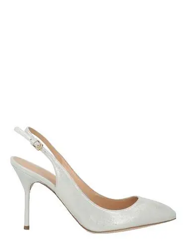 SERGIO ROSSI Slingback Leather Pumps - Silver