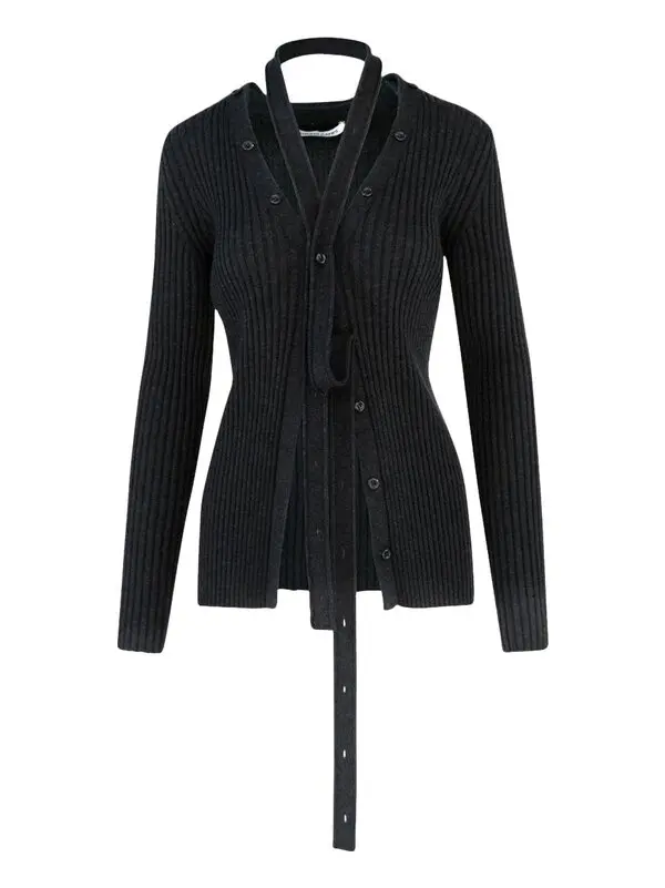 AISLING CAMPS Button Convertible Rib V-neck Cardigan - Grey