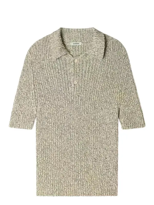 Sandro Marl Cotton Knit Polo Shirt - Neutrals