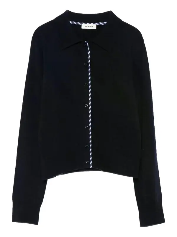 Sandro Striped Detail Wool And Cashmere Blend Cardigan - Blue