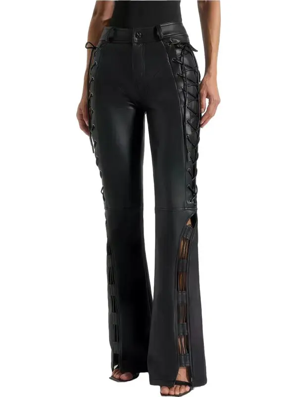 Manière De Voir Lace-up Flared Vegan Leather Trousers - Black