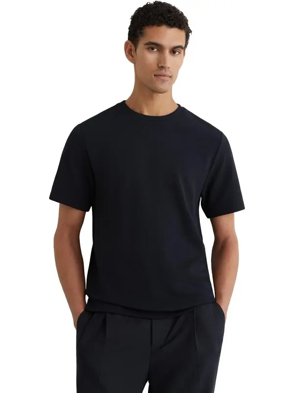 REISS Jack Textured Crew-neck Modern-fit T-shirt - Navy