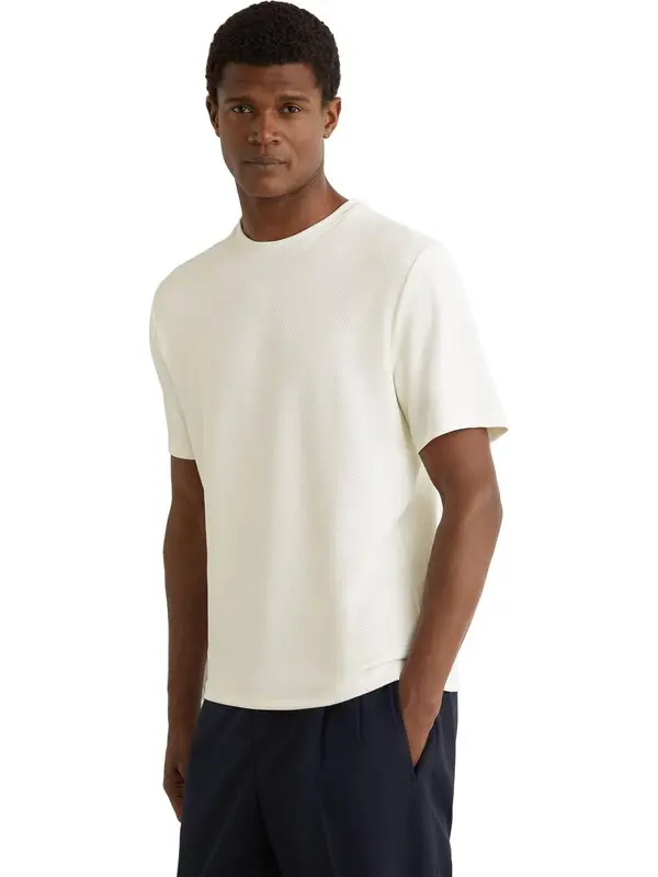 REISS Jack Textured Crew-neck Modern-fit T-shirt - White