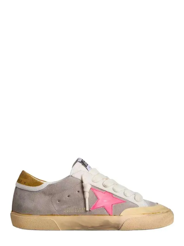 GOLDEN GOOSE Super-star Sneakers With Fuchsia Star Detail - Grey