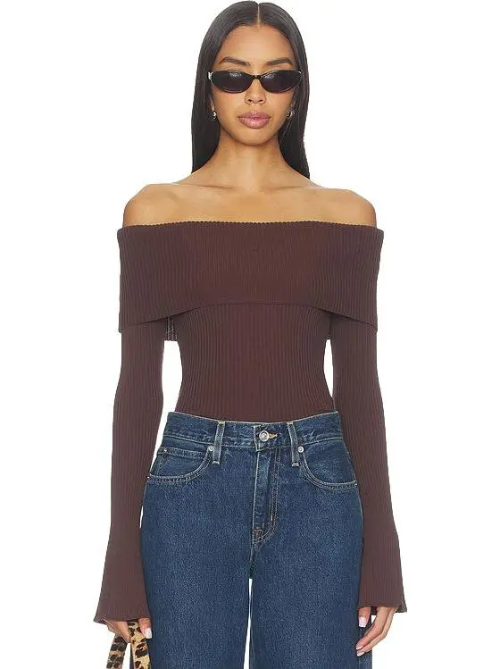 MORE TO COME Candace Off Shoulder Sweater - Brown