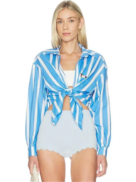 NAU BIKINIS Striped Tunic - Ocean & White