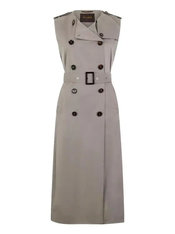 MOORER Sleeveless Double-breasted Belted Coat - Grey
