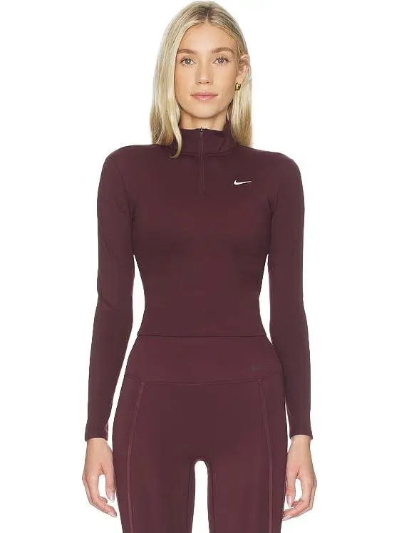 Nike Dri Fit 1/4 Zip Mid Layer Top - Burgundy Crush & White