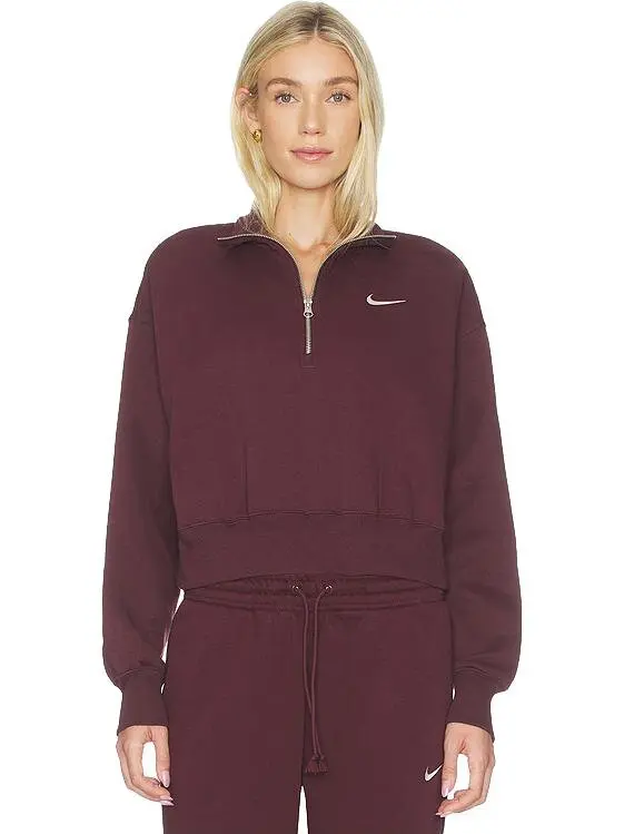 Nike 2 Zip Cropped Sweatshirt - Burgundy Crush & Sail