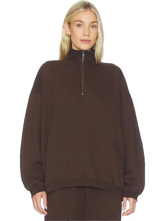 SKIMS Boyfriend Fleece Slouchy Turtleneck Pullover - Espresso