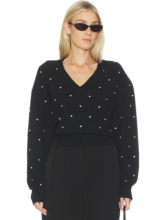 Ronny Kobo Corin Crystal Knit V-neck - Black