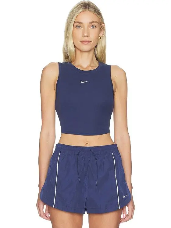Nike Tight Cropped Mini Rib Tank Top - Midnight Navy & Sail