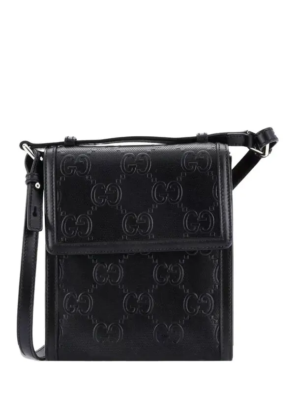Gucci Gg Embossed Perforated Leather Crossbody Bag - Black
