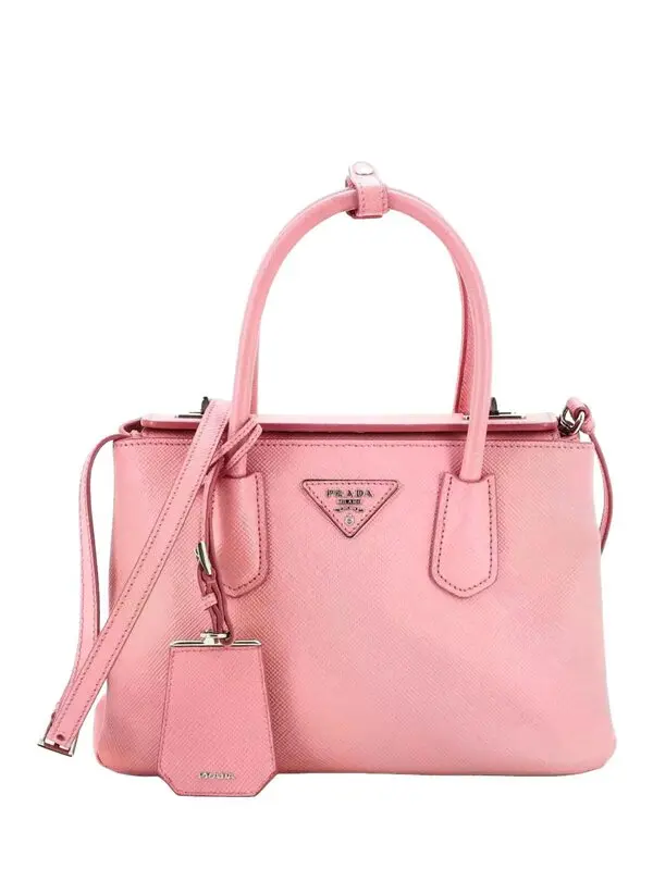 Prada Turnlock Cuir Twin Tote Saffiano Leather Mini Satchel - Pink