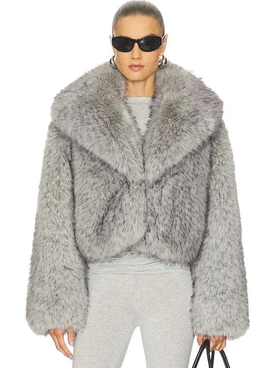 CAMILA COELHO Nuria Fur Coat - Grey