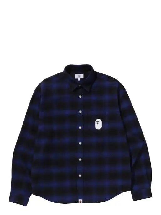 A BATHING APE Block Check Relaxed Fit Shirt - Navy Blue