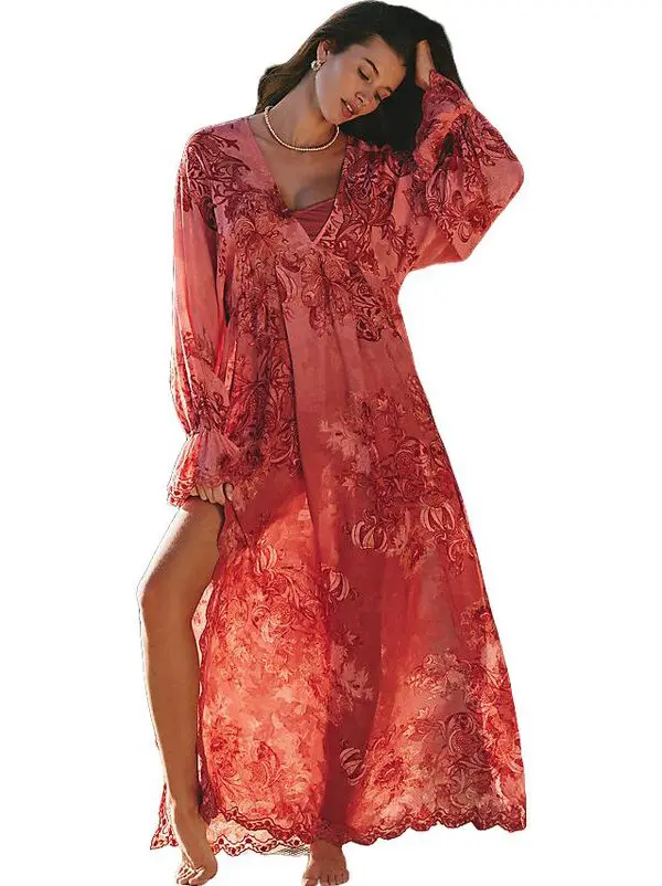 Hemant & Nandita Printed Long-sleeve Kaftan - Pink Floral