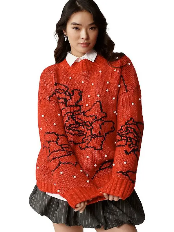 LISA SAYS GAH Iris Embellished Sweater - Red Rose Pearl