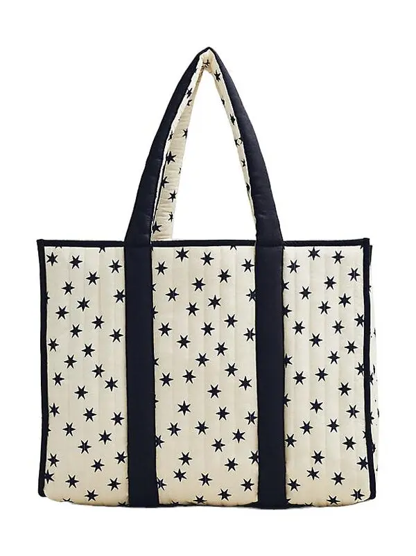 Maeve Patterned Puffy Tote Bag - Black & White Star