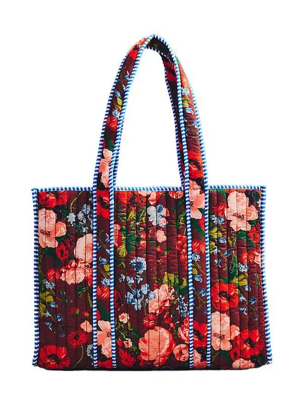 Maeve Patterned Puffy Tote Bag - Maroon Floral