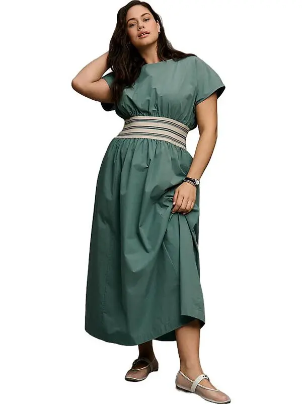 Anthropologie Waisted Short-sleeve A-line Midi Dress - Duck Green