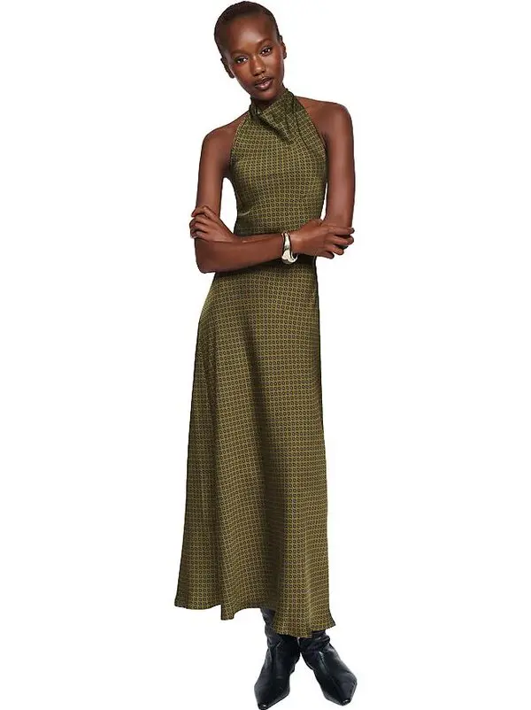 Maeve Jamie Satin Halter Midi Dress - Olive