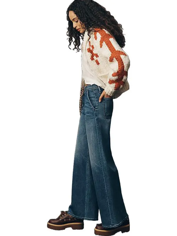 MOTHER Drawn Undercover High Rise Wide Leg Jeans - Fuzzy Was A Bear