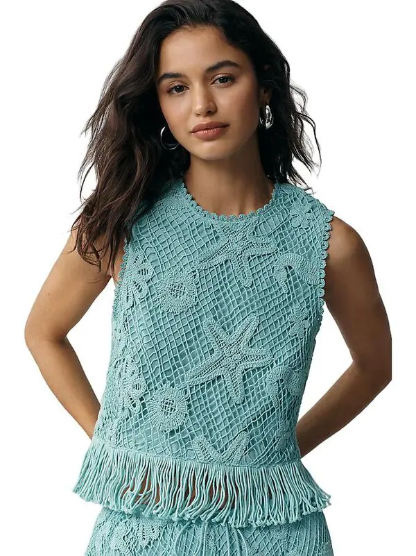 Saylor Norrine Fringe Sleeveless Top - Teal