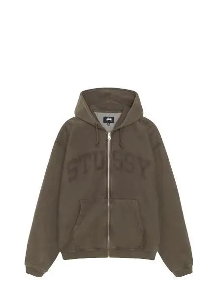 StÜssy Zip Faded Graphic Hoodie - Olive