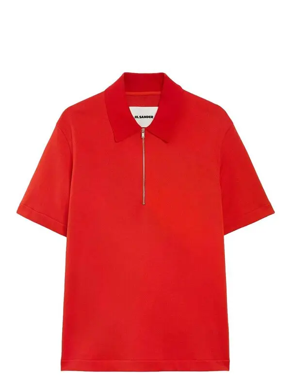 JIL SANDER Knitted Zip-up Polo Shirt - Red