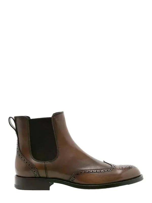 TOD'S Perforated Leather Ankle Boots - Brown