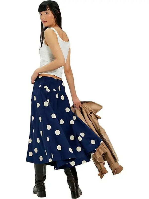 Free People Drop-waist Midi Skirt - Polo Blue Combo