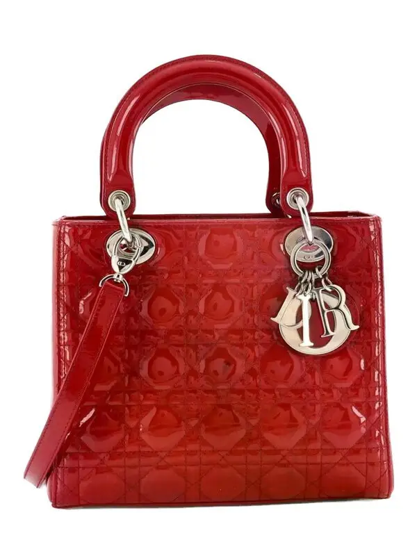 Dior Lady Nm Medium Satchel Cannage Quilt Patent - Red