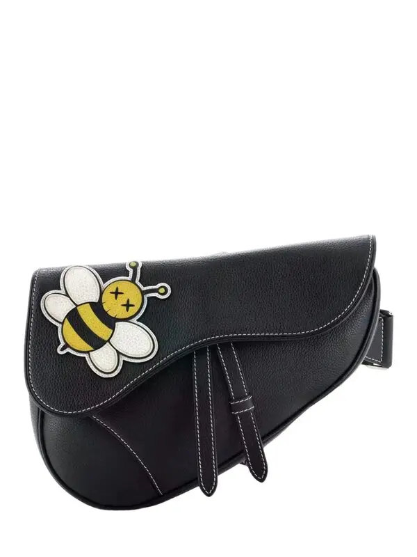Dior Kaws Saddle Leather Applique Crossbody Bag - Black