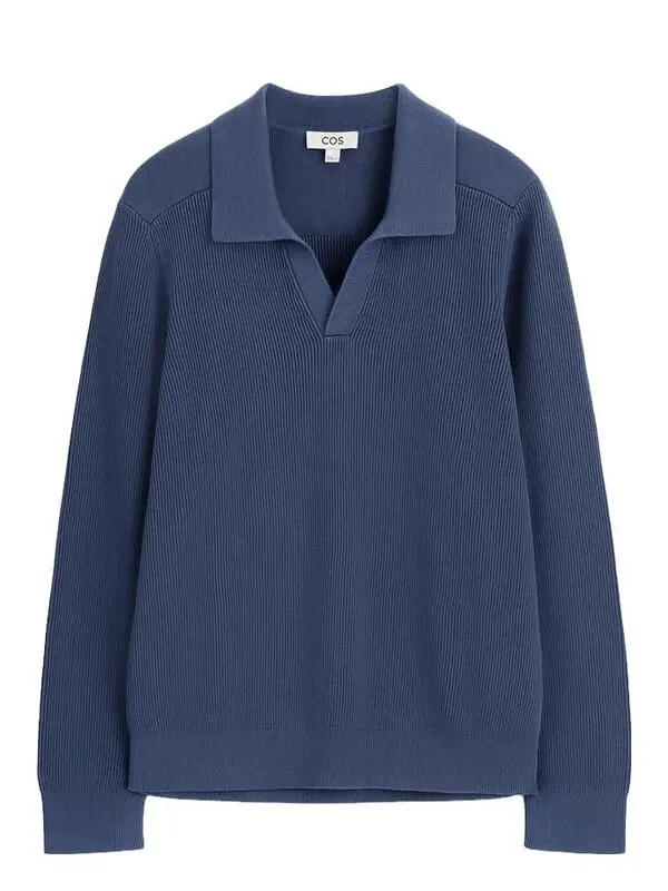 Cos Cotton Polo Sweater - Navy