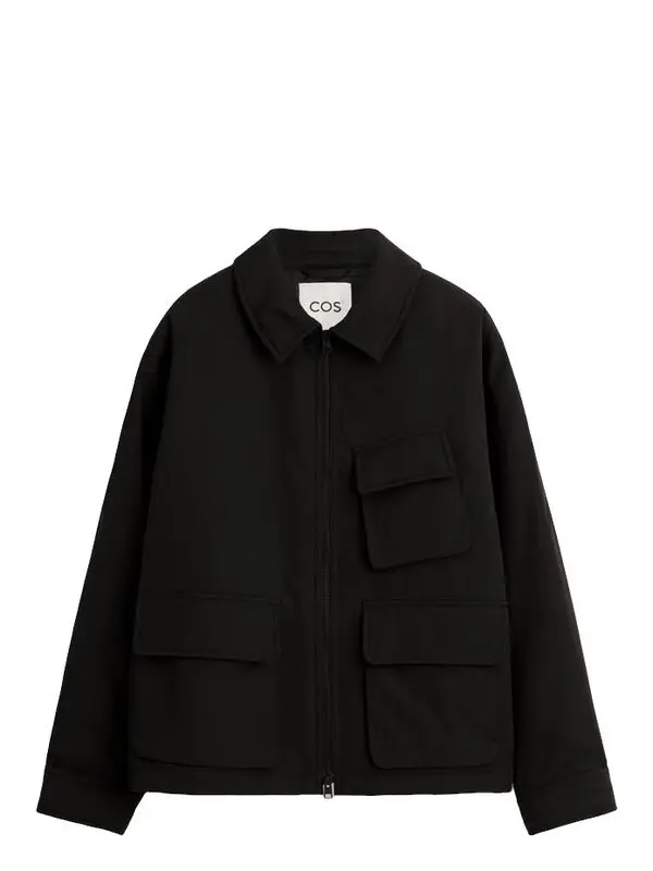 Cos Padded Nylon Harrington Jacket - Black