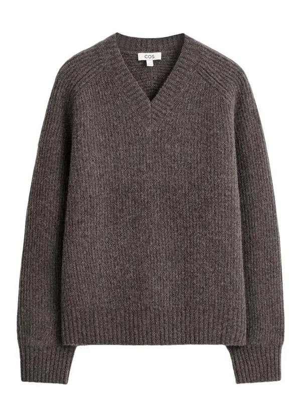 Cos Oversized Wool-yak V-neck Sweater - Brown