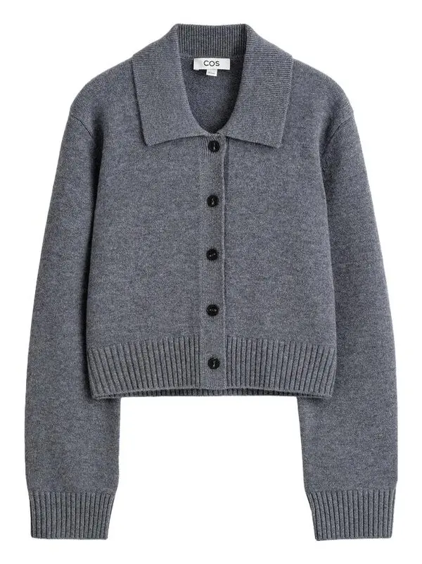 Cos Collared Merino Wool Cardigan - Gray