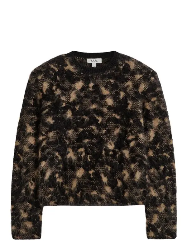 Cos Animal Jacquard Merino Wool Sweater - Black