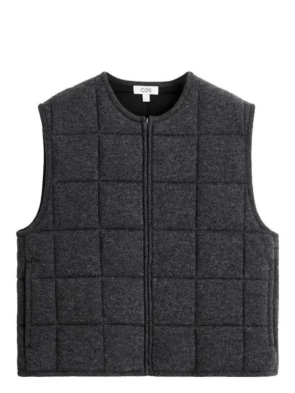 Cos Padded Quilted Knit Merino Wool Vest - Gray